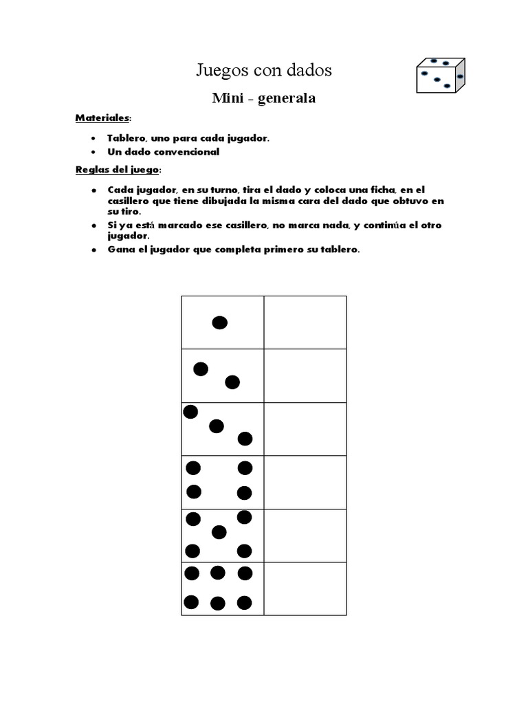 Juegos dados mini generala | PDF