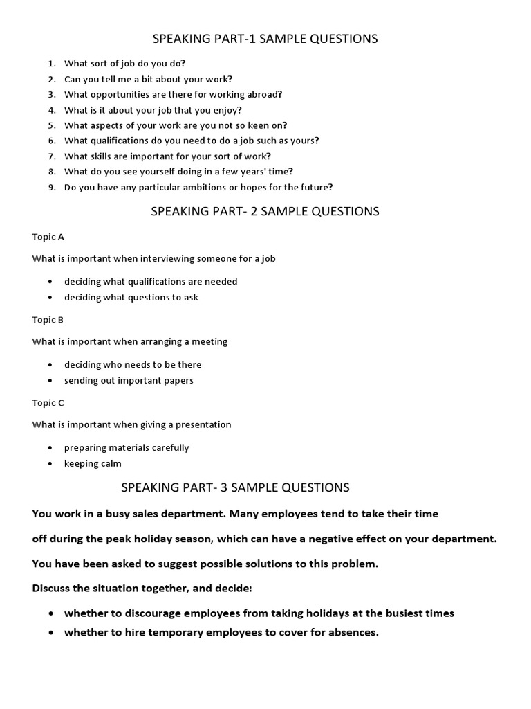 Speaking Part-1 Sample Questions | PDF