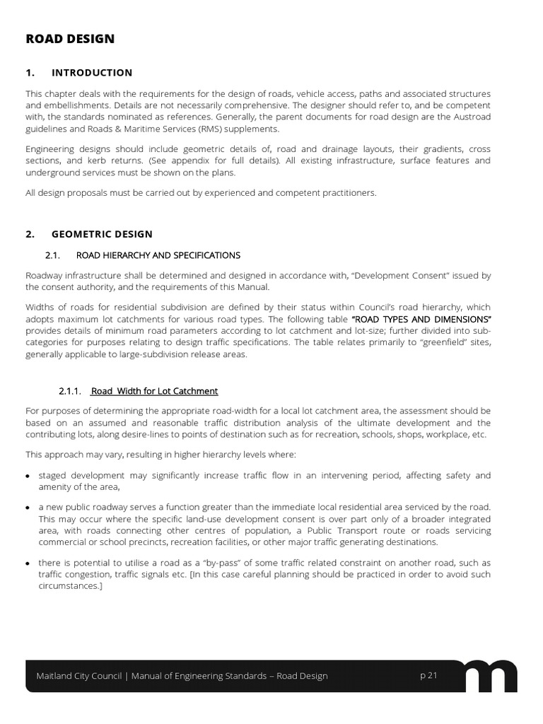 Road Design: Maitland City Council - Manual of Engineering Standards ...