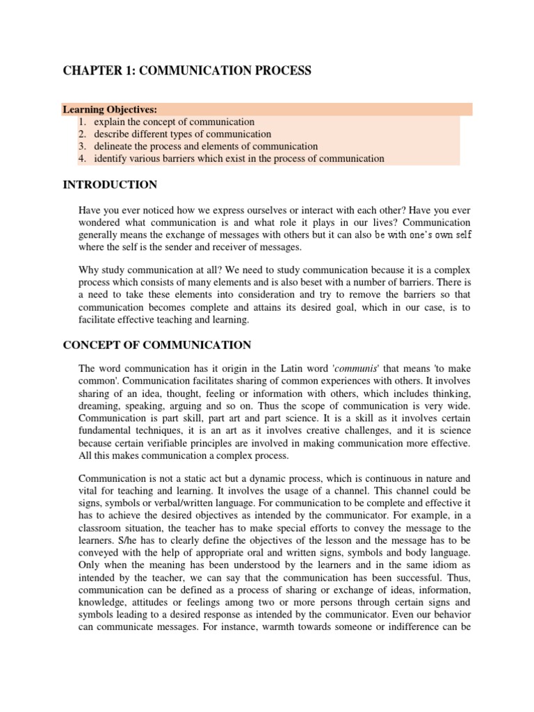 Chapter 1 COMMUNICATION PROCESS | PDF | Communication | Interpersonal ...