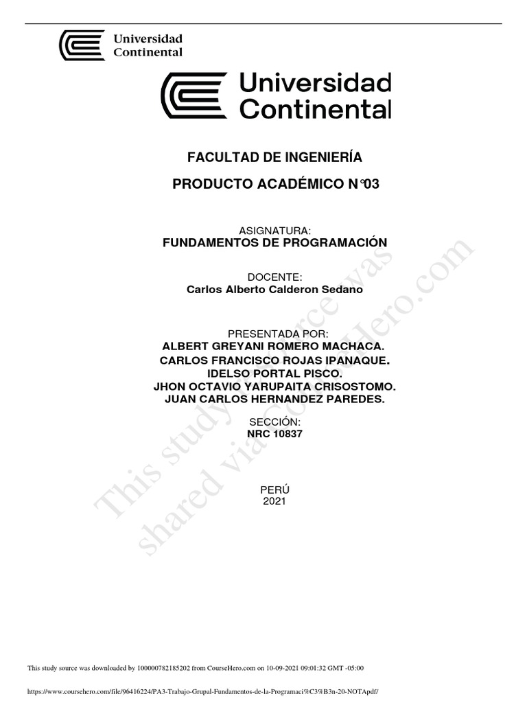 PA3 Trabajo Grupal Fundamentos de La Programaci N. 20 NOTA PDF ... PA3 Trabajo Grupal Fundamentos de La Programaci N. 20 NOTA PDF ...