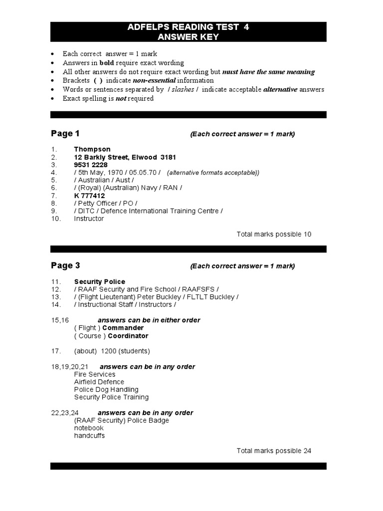 Reading Test 4 - Answer Key | PDF | National Security | Military Science