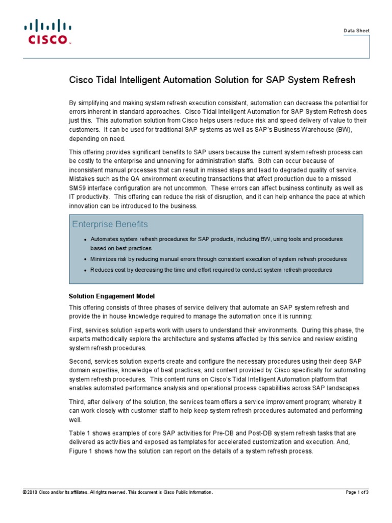 Cisco Tidal Intelligent Automation For SAP System Refresh Datasheet ...