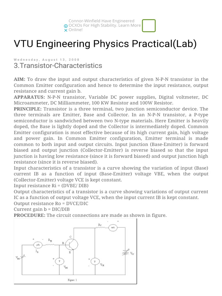 VTU Engineering Physics Practical (Lab) - 3.Transistor-Characteristics ...