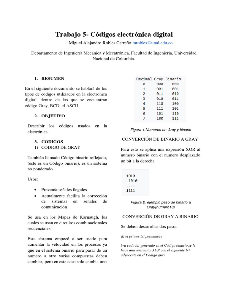Tarea No5 Código Gray, BCD, El ASCII | PDF | Ascii | Decimal codificado ...