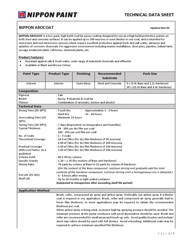 Nippon Arocoat Technical Data Sheet | PDF | Paint | Materials
