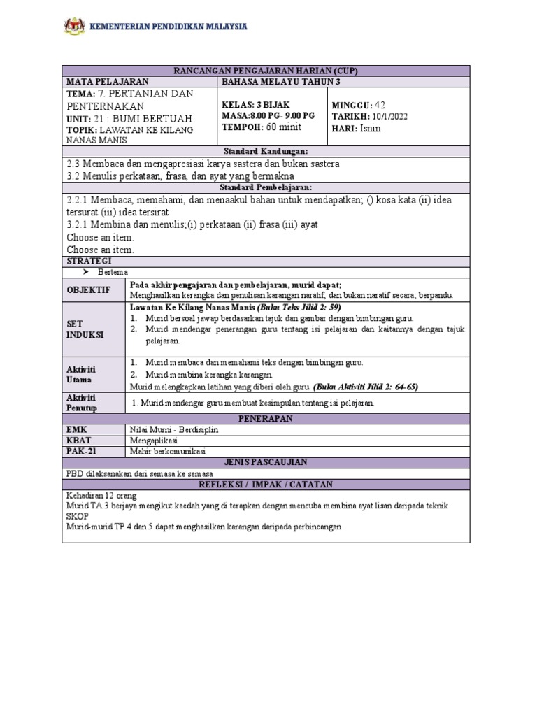 M42 RPH 2022.01.10 Isnin-Abdul Rasid | PDF