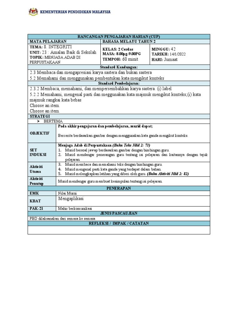 M42 RPH 2022.01.14 Jumaat-Abdul Rasid | PDF | Seni & Disiplin Bahasa | Kajian Bahasa Asing
