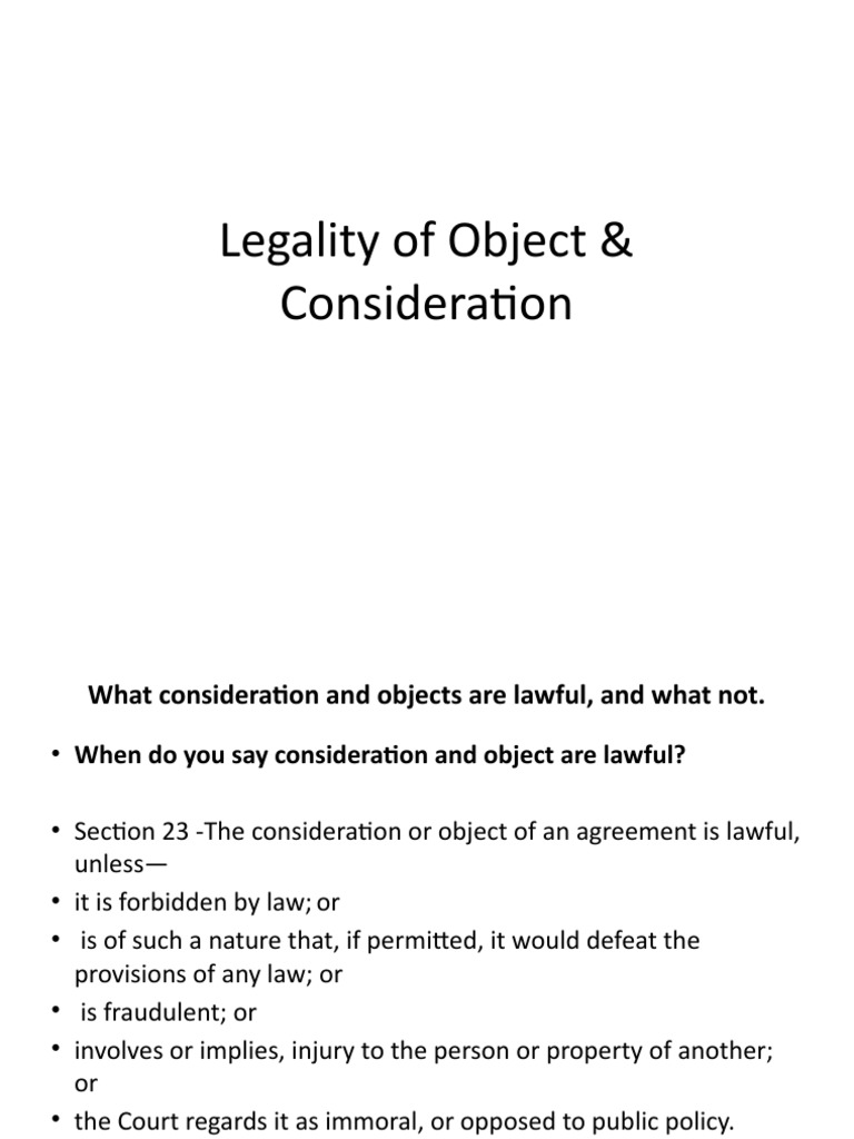 8 Legality of Object & Consideration | PDF | Consideration | Public ...