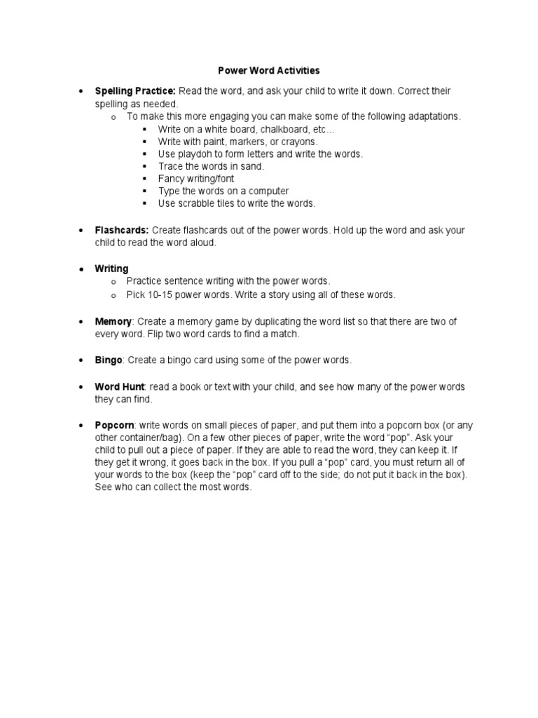 Power Word Activities | PDF