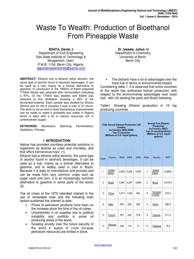 Producing Bioethanol from Pineapple Waste | PDF | Ethanol | Biofuel