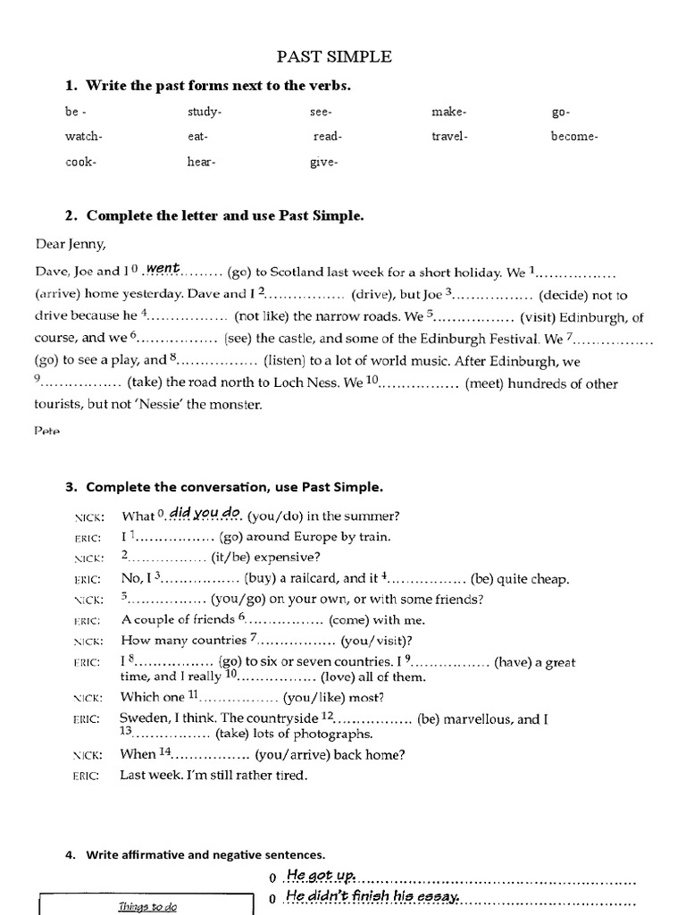 Past Simple: 1. Write The Past Forms Next To The Verbs | PDF