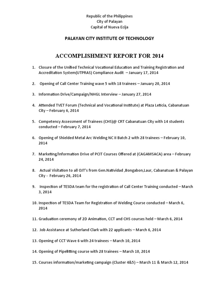 PCIT 2014 Accomplishment Report | PDF | Welding | Construction