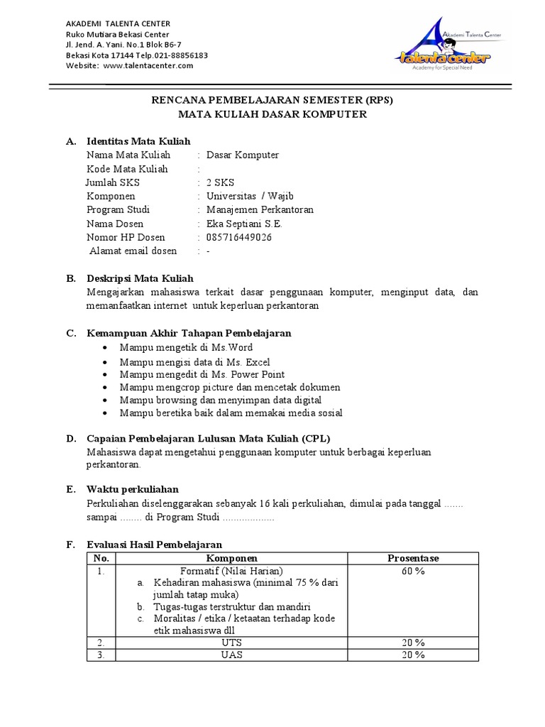 (RPS) Dasar Komputer | PDF | Seni