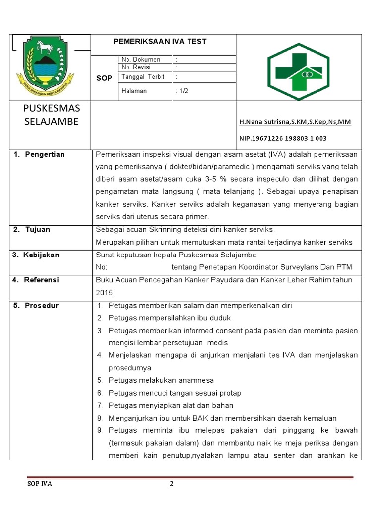 Sop Pemeriksaan Iva | PDF