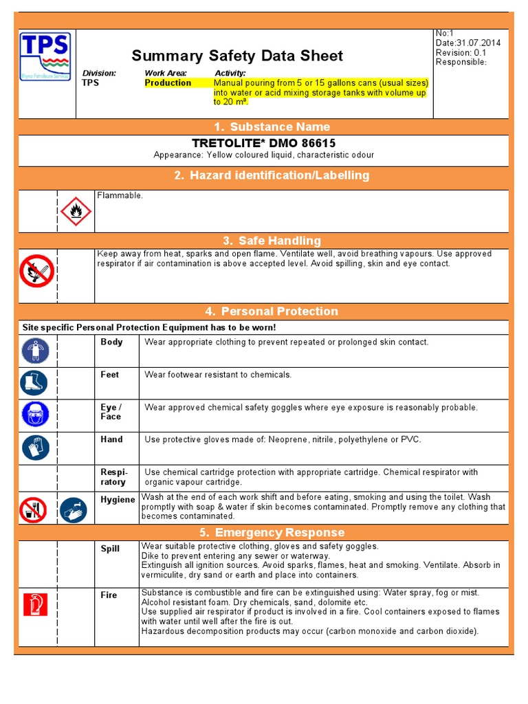 Summary Safety Data Sheet: 1. Substance Name | PDF | Personal ...
