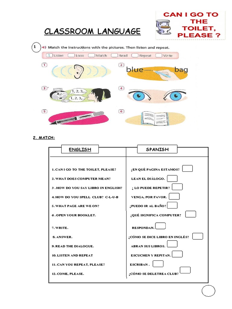 Classroom Language: 2. MATCH | PDF
