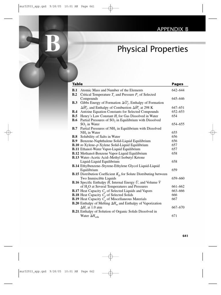 Physical Properties Table | PDF | Solubility | Chemical Equilibrium