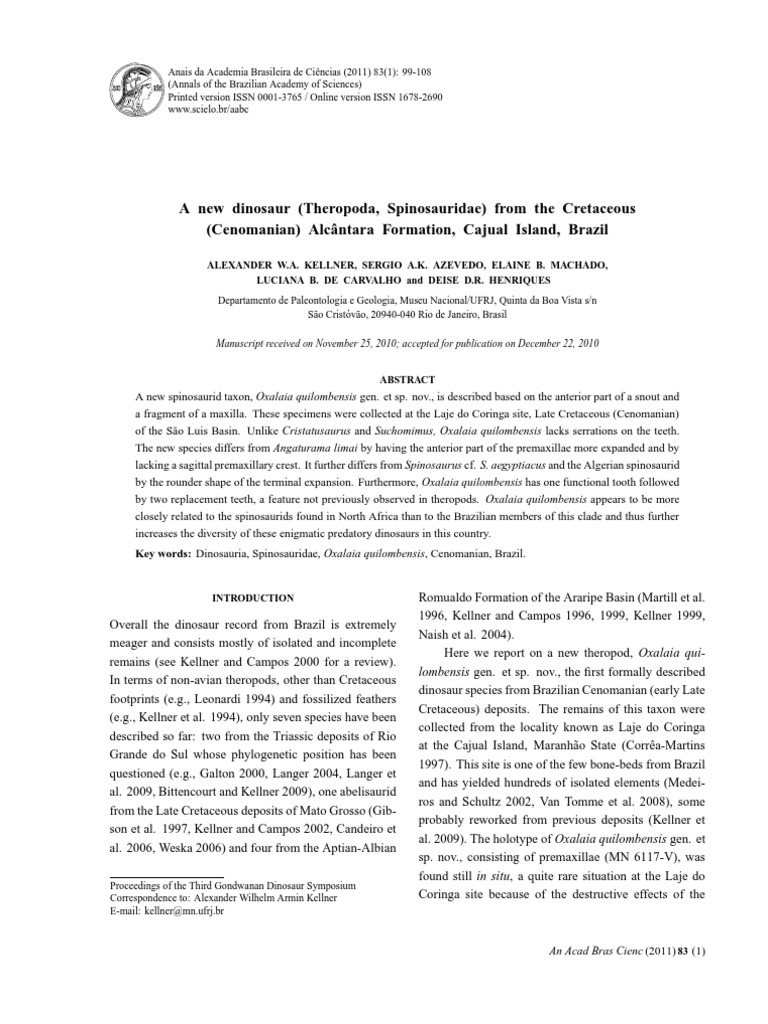 New Spinosaurid: Oxalaia quilombensis | PDF | Taxa