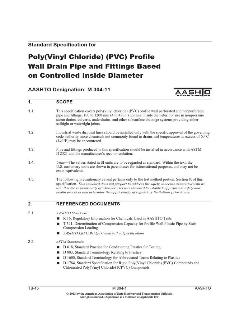 Norma AASHTO M 304 | PDF | Pipe (Fluid Conveyance) | Polyvinyl Chloride