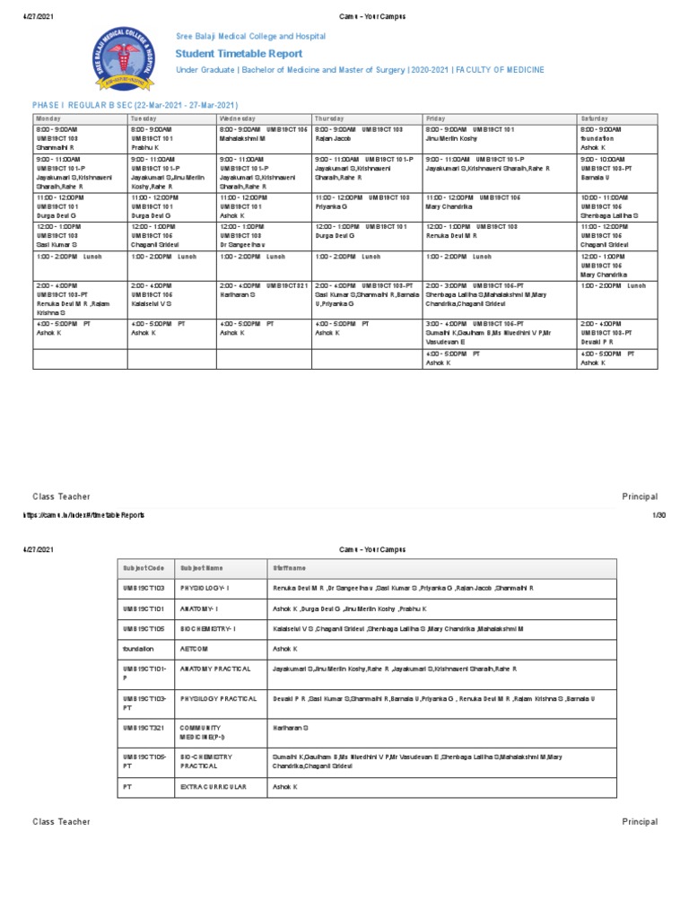 Student Timetable Report | Download Free PDF | Medical School | Medicine
