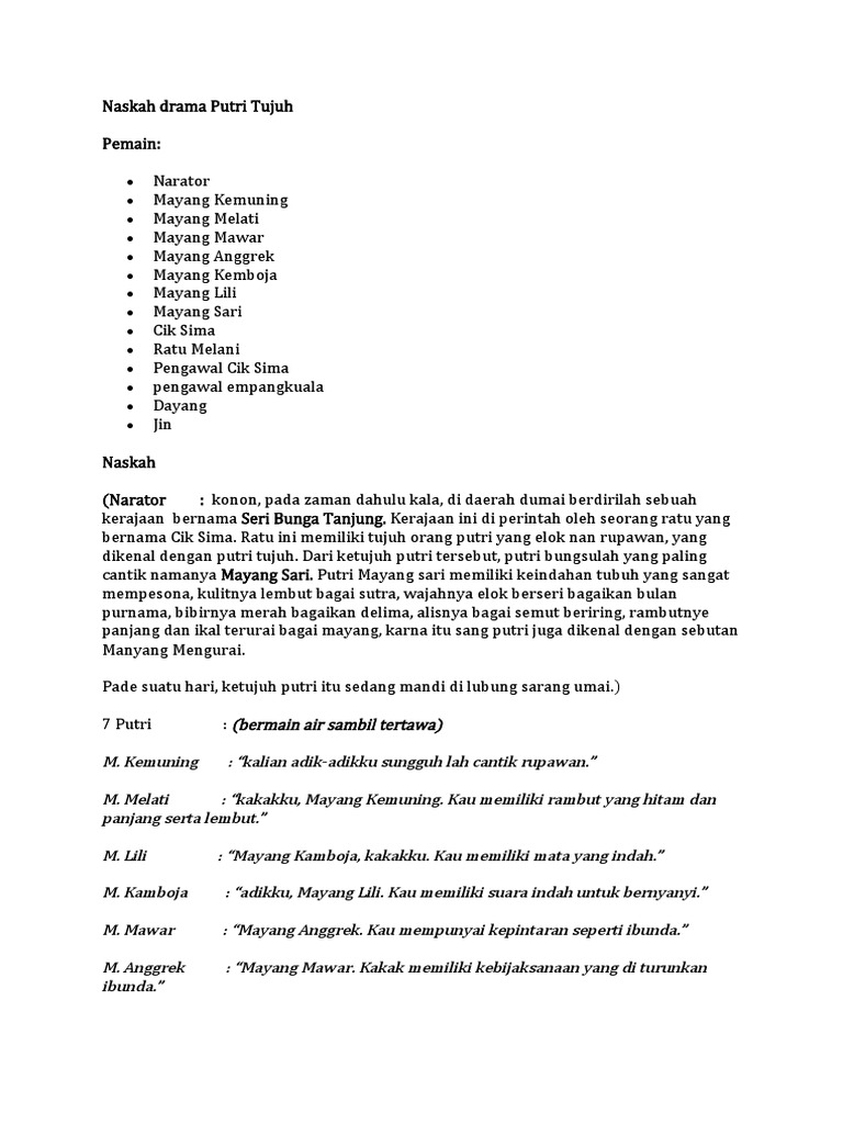 Naskah Drama Putri Tujuh 222 | PDF