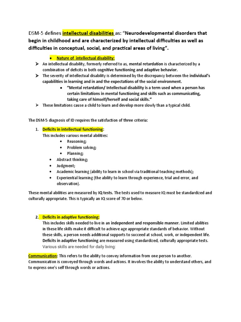 DSM-5 Defines Intellectual Disabilities | PDF | Intellectual Disability ...