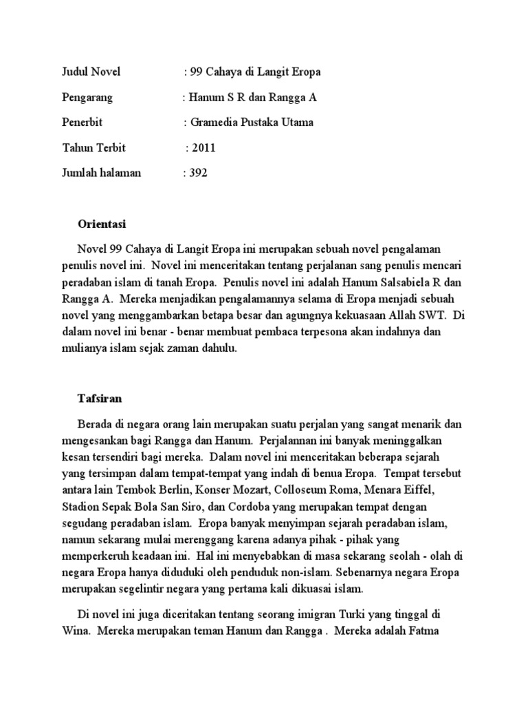 Contoh Struktur Teks Novel | PDF