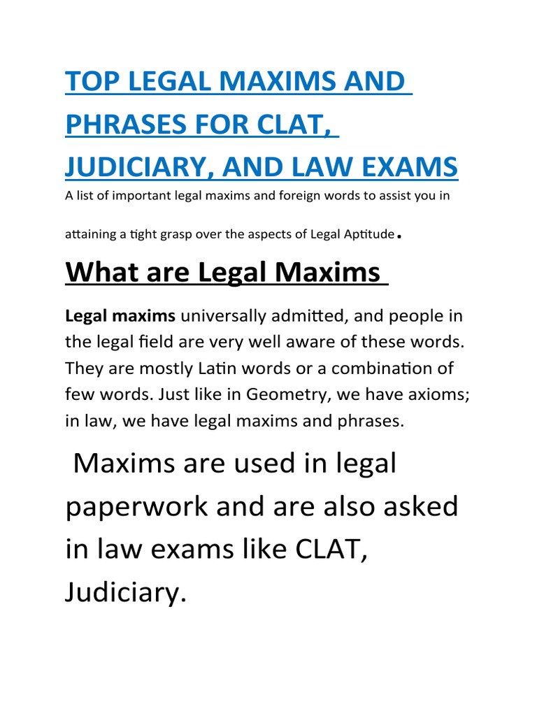 TOP LEGAL MAXIMS AND PHRASES FOR CLAT Self | Download Free PDF | Ex ...