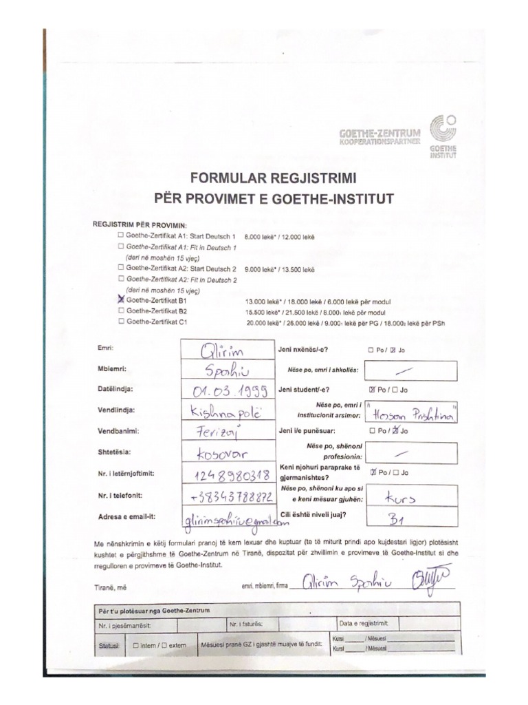 Formular Regjistrimi | PDF
