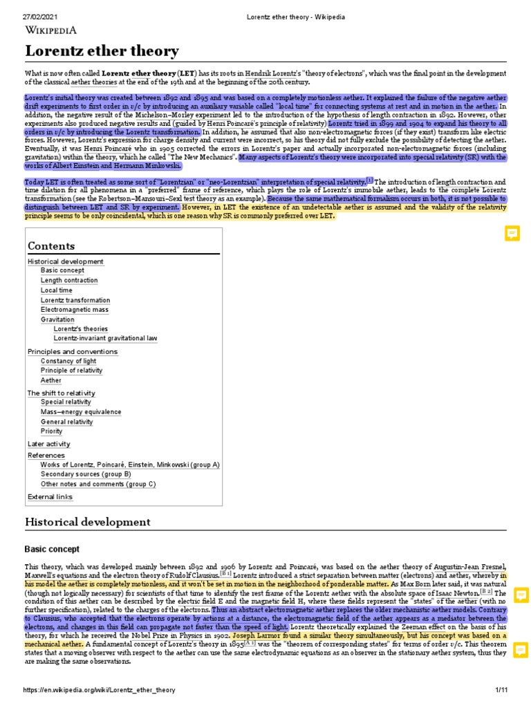 Lorentz Ether Theory - Wikipedia | PDF | Luminiferous Aether | Special ...