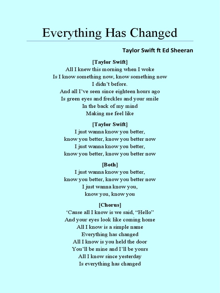 Everything Has Changed: Taylor Swift FT Ed Sheeran | PDF | Songs ...