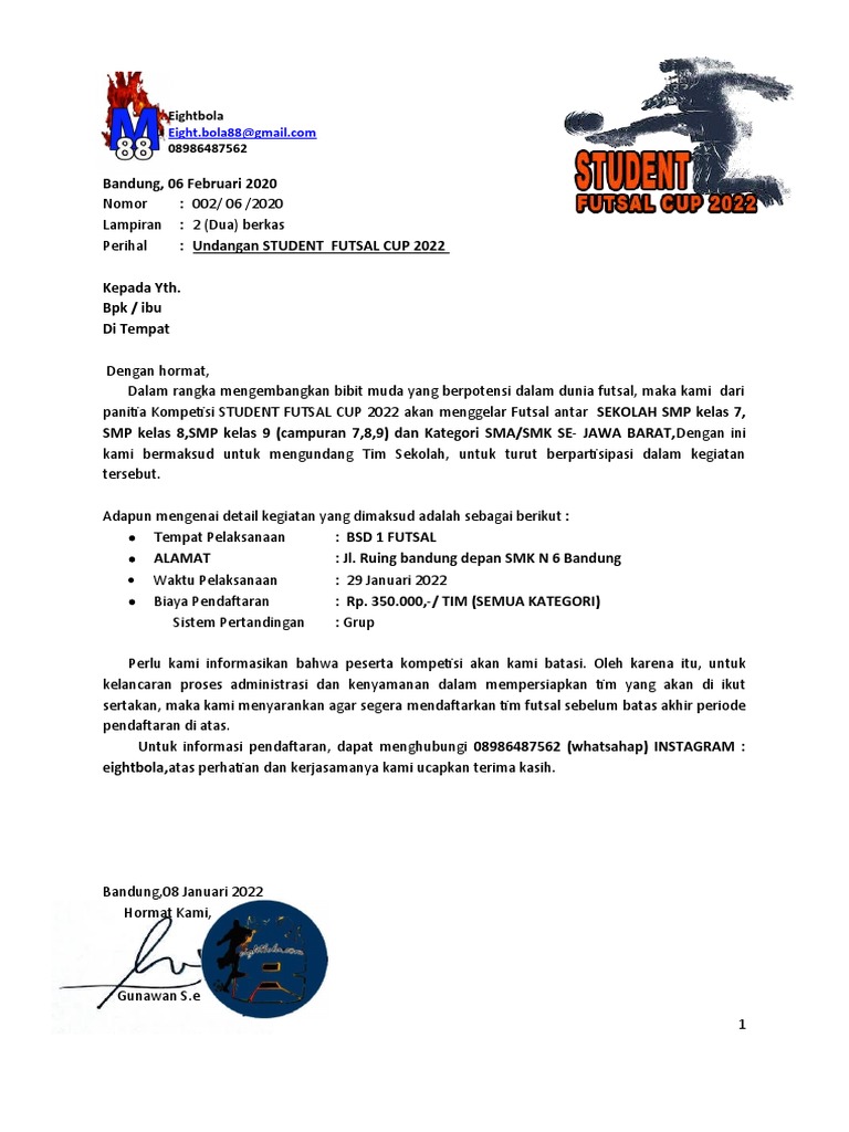 Undangan Student Futsal Cup 2022 | PDF
