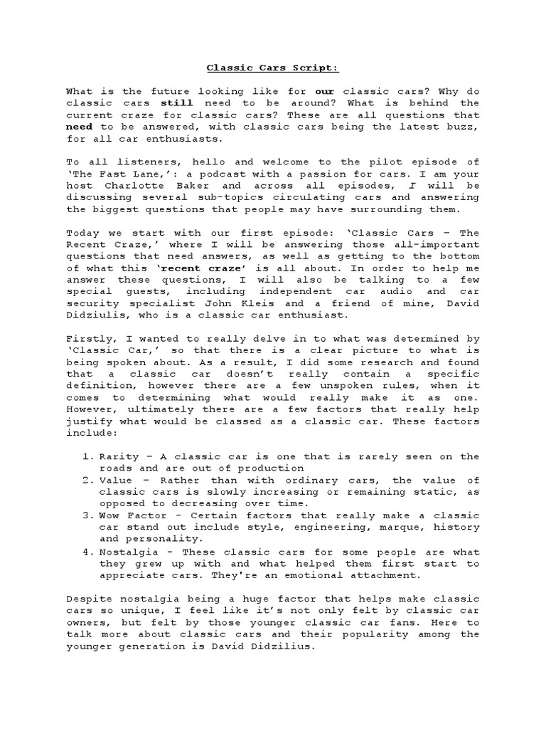 Classic Cars Script | PDF | Car | Vehicles