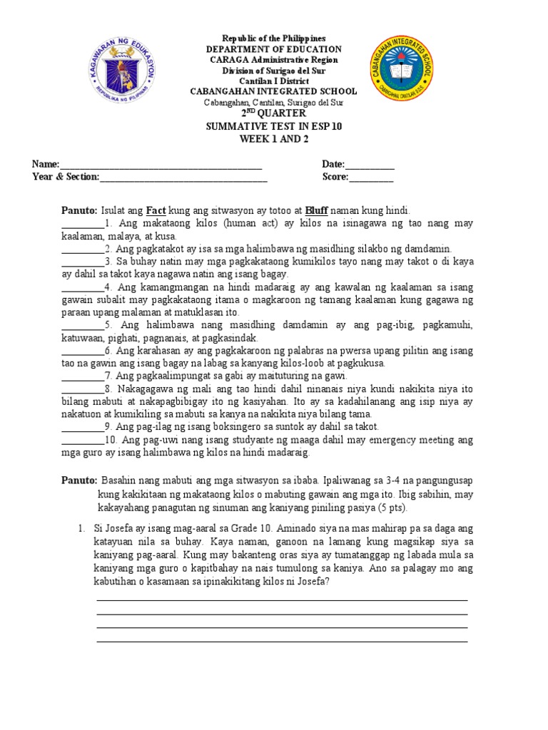 Esp 10 Week 1 and 2 | PDF