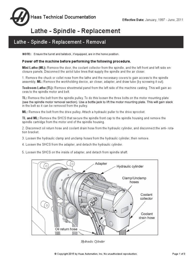 Lathe - Spindle - Replacement - Removal | PDF | Screw | Belt (Mechanical)