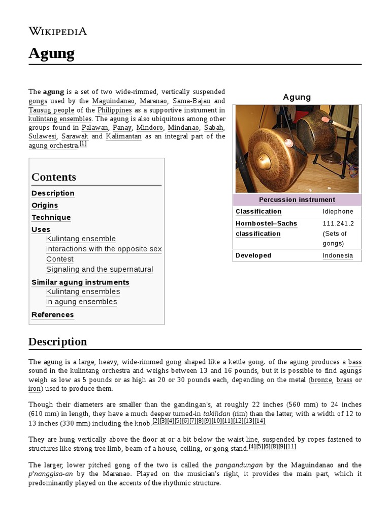 Agung: Description Origins Technique Uses | PDF | Musical Instruments