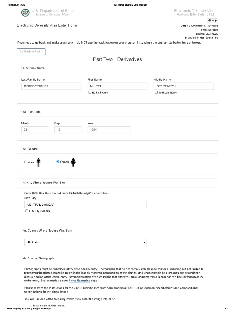 Part Two - Derivatives: Electronic Diversity Visa Entry Form | Download ...
