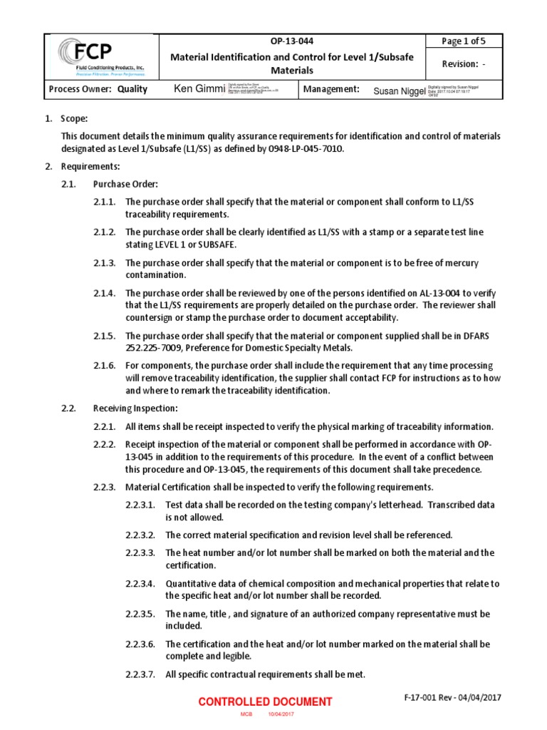 OP-13-044 - Material Identification and Control For Level 1-Subsafe ...