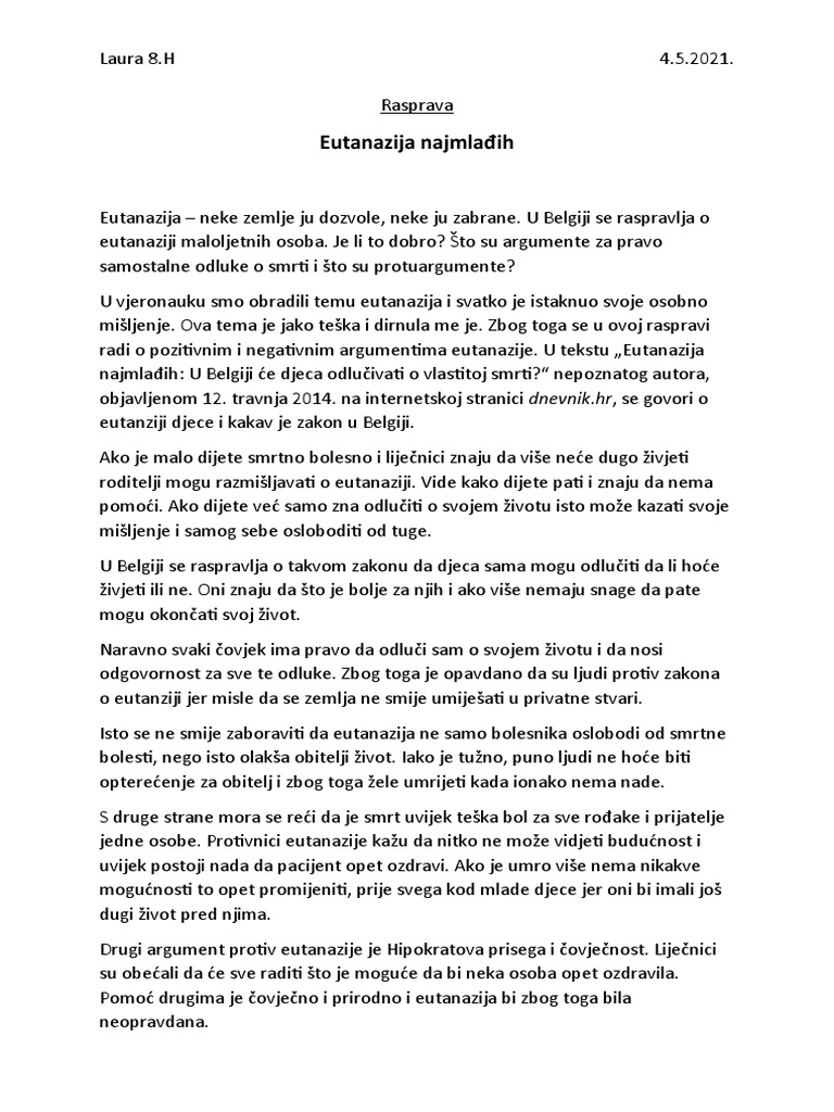 Rasprava Eutanazija Laura | PDF