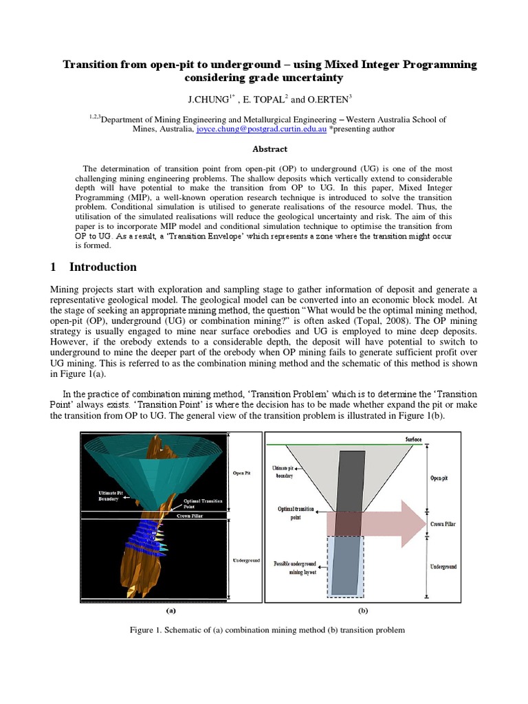 Transition From Open-Pit To Underground - Using Mixed Integer Programming Considering Grade ...