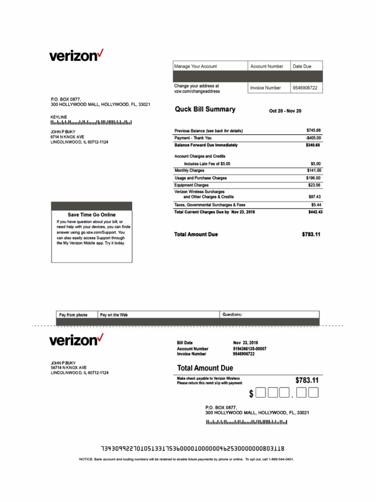 (Verizon) Bill | PDF | Fee | Payments