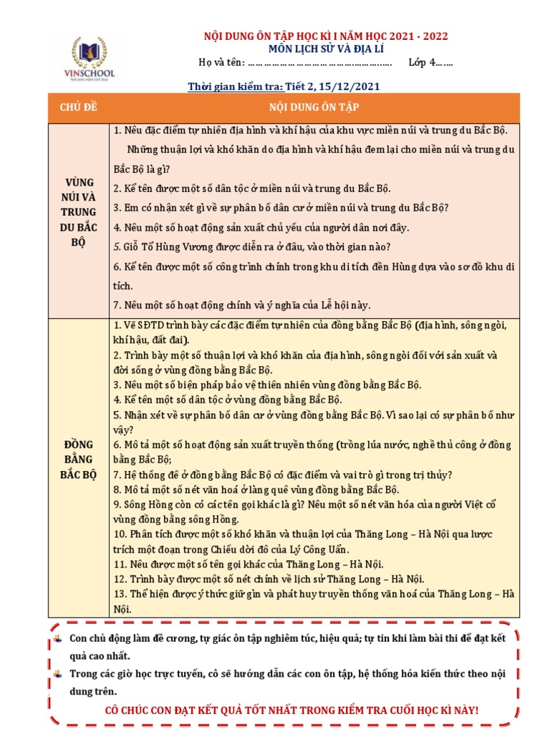 K4 - ĐỀ CƯƠNG ÔN TẬP LS ĐL CKI - 2021 | PDF