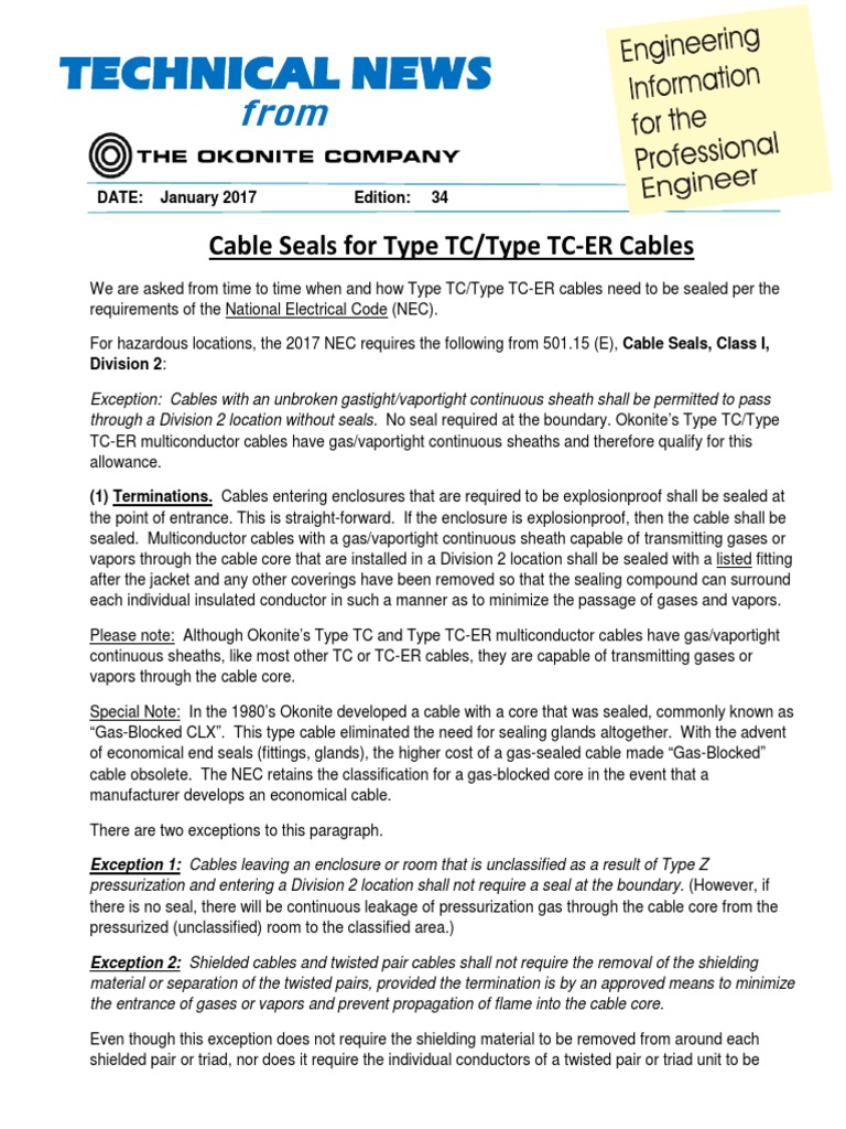 Technical News: Cable Seals For Type TC/Type TC-ER Cables | Download ...