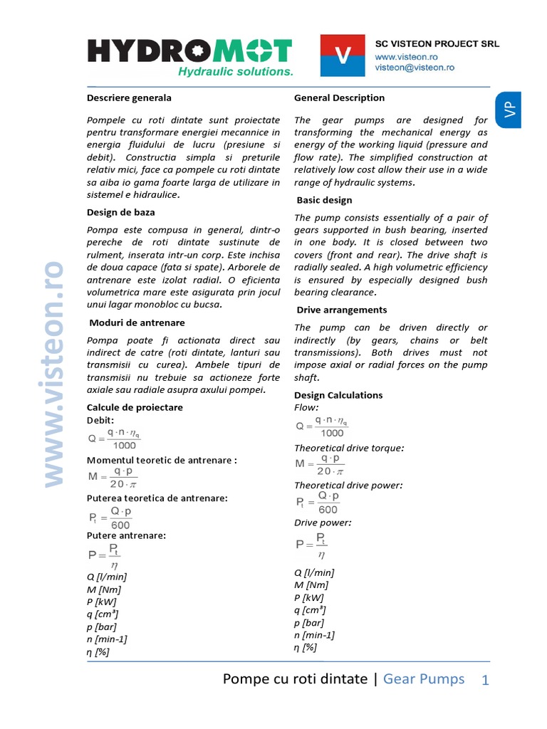 Calcul Hidraulic - Pompa Cu Roti Dintate | PDF | Pump | Chemical ...