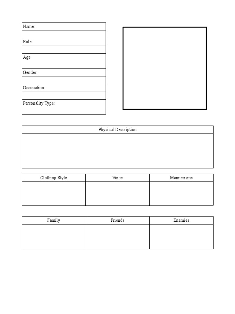 Character Profile Worksheet | PDF | Sports & Recreation | Games ...