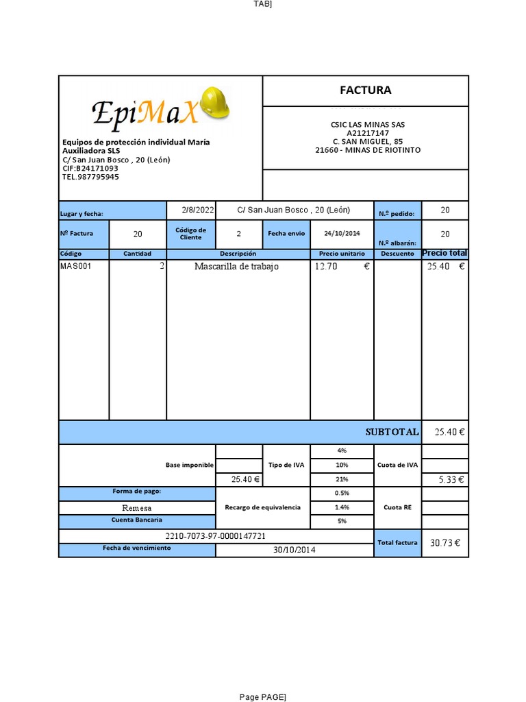 Modelo - Factura (Wolf) | PDF | Documentos empresariales | Contabilidad