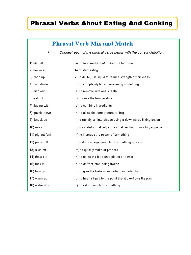 Phrasal Verbs About Eating and Cooking | PDF | Restaurants | Foods