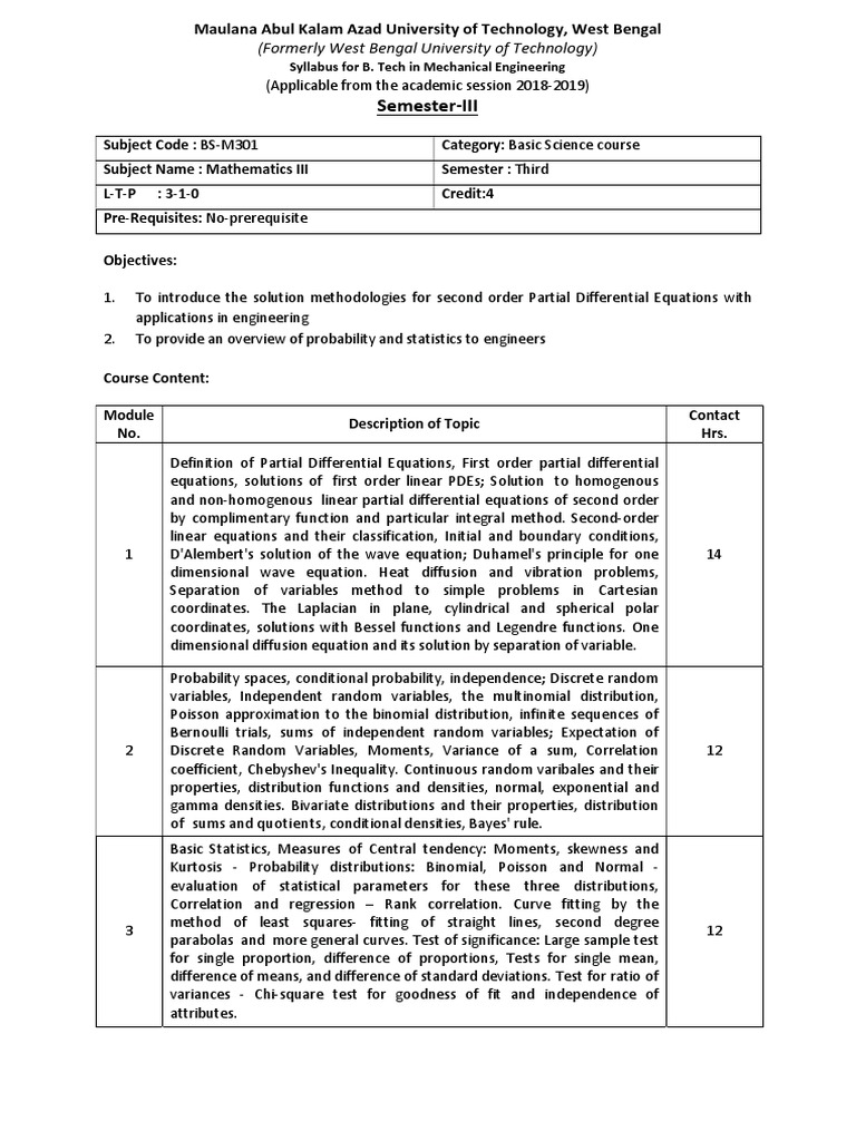 MAKAUT Mathematics III Syllabus | PDF | Differential Equations ...
