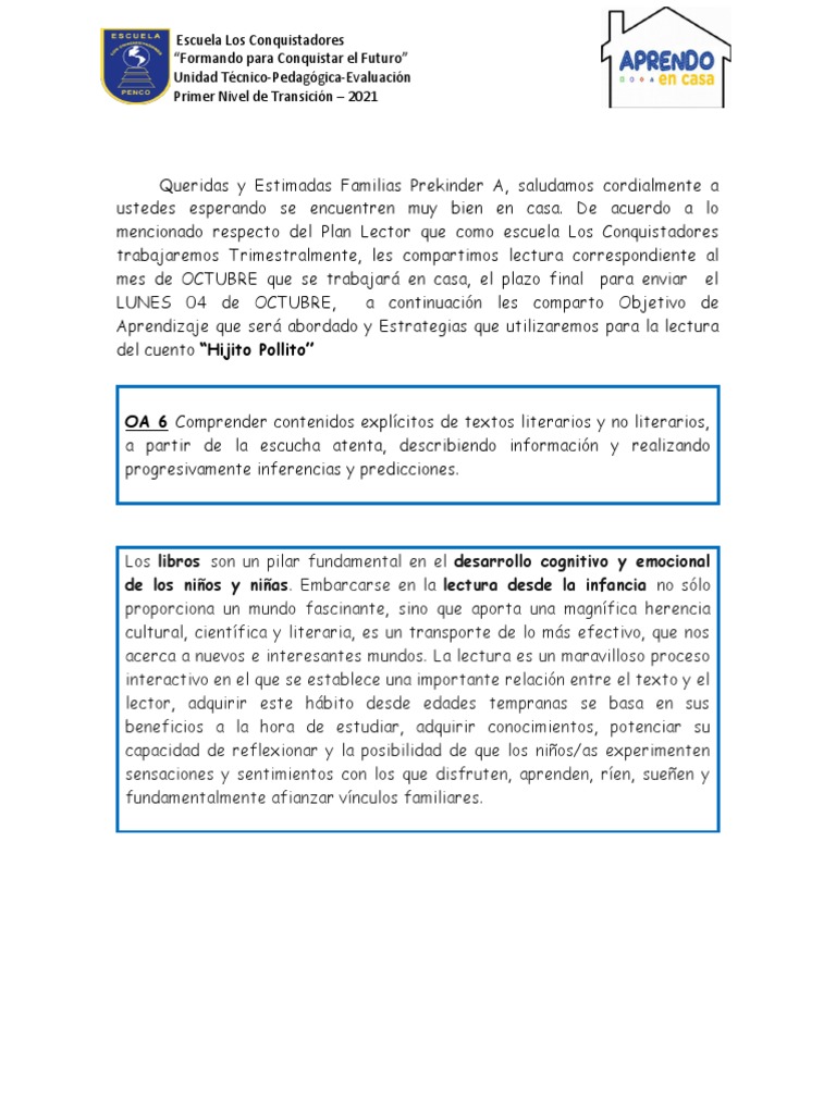 Familia ¡Hijito Pollito! | PDF | Aprendizaje | Educación de la primera ...